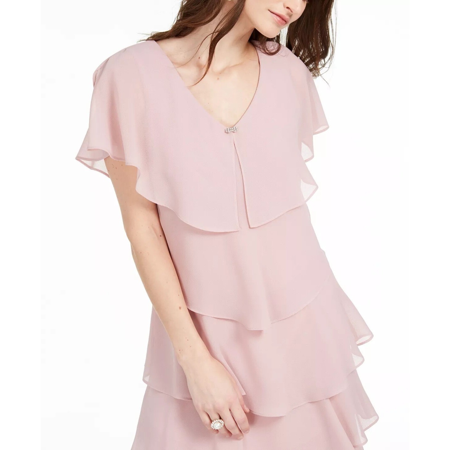 SL Fashions Women’s Tiered Rhinestone Capelet Dress Faded Rose Size 16 ...