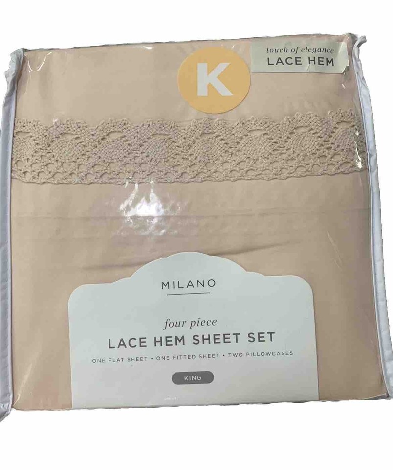 Milano Four Piece Lace Hem Sheet Set . KING SIZE | eBay