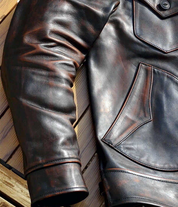 Mens Distressed Tea Core Horsehide Leather Jacket - Vintage Western ...