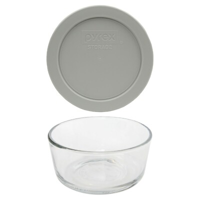 Pyrex 7200 2-Cup Glass Food Storage Bowl w/ 7200-PC 2-Cup Jet Gray Lid ...
