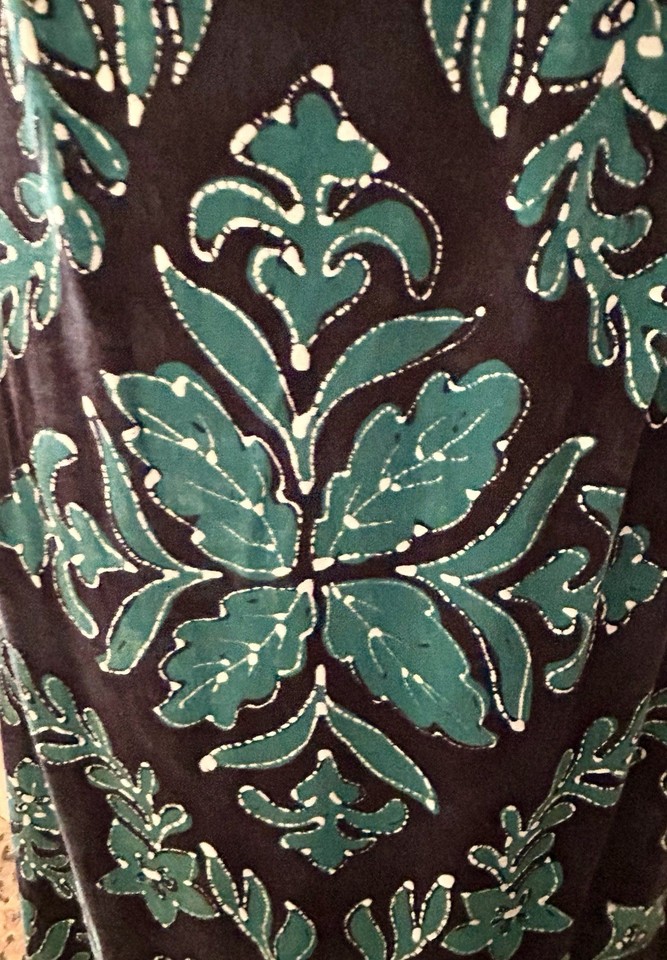 TOMMY BAHAMA Strapless Navy Blue Batik Maxi Dress M Teal Floral Block ...