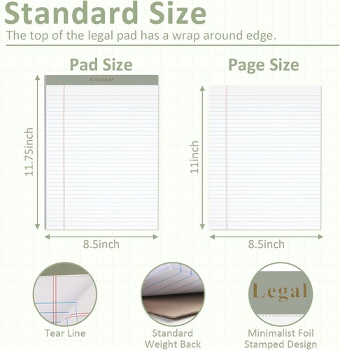 AZUREAL 3 Pack Legal Pads 8.5 x 11, Wide Edge Note Black, Green, Gray ...