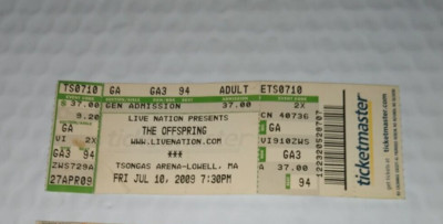 THE OFFSPRING Concert Ticket Stub Tsongas Arena Lowell, Ma 7/10/09 free ...