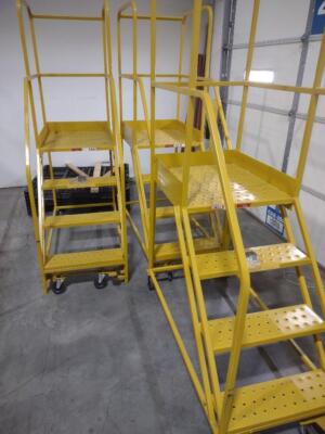 OPEN-BOX/USED 4 Step Steel Rolling Ladder 42" Handrails Perf Treads 24 ...