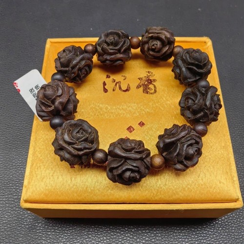 Old Qinan Agarwood Bracelet Carved Three-Sided Rose Style Beads | eBay