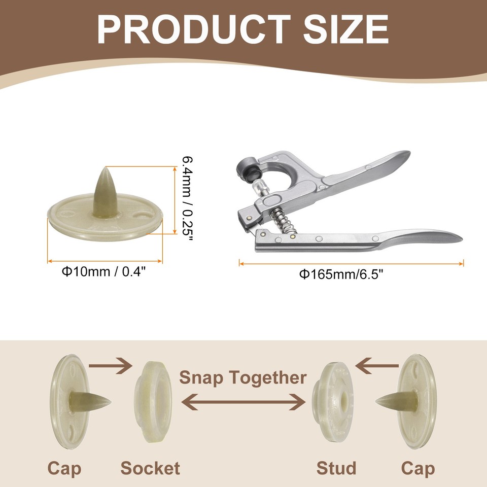 Plastic Snaps Fasteners with Snap Pliers, 200 Set T3 No-Sew Button Kit ...