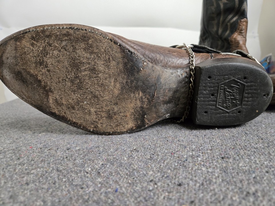 Vtg Tony Lama Cowboy Boots Size 12 S #6171 Black And Brown With ...