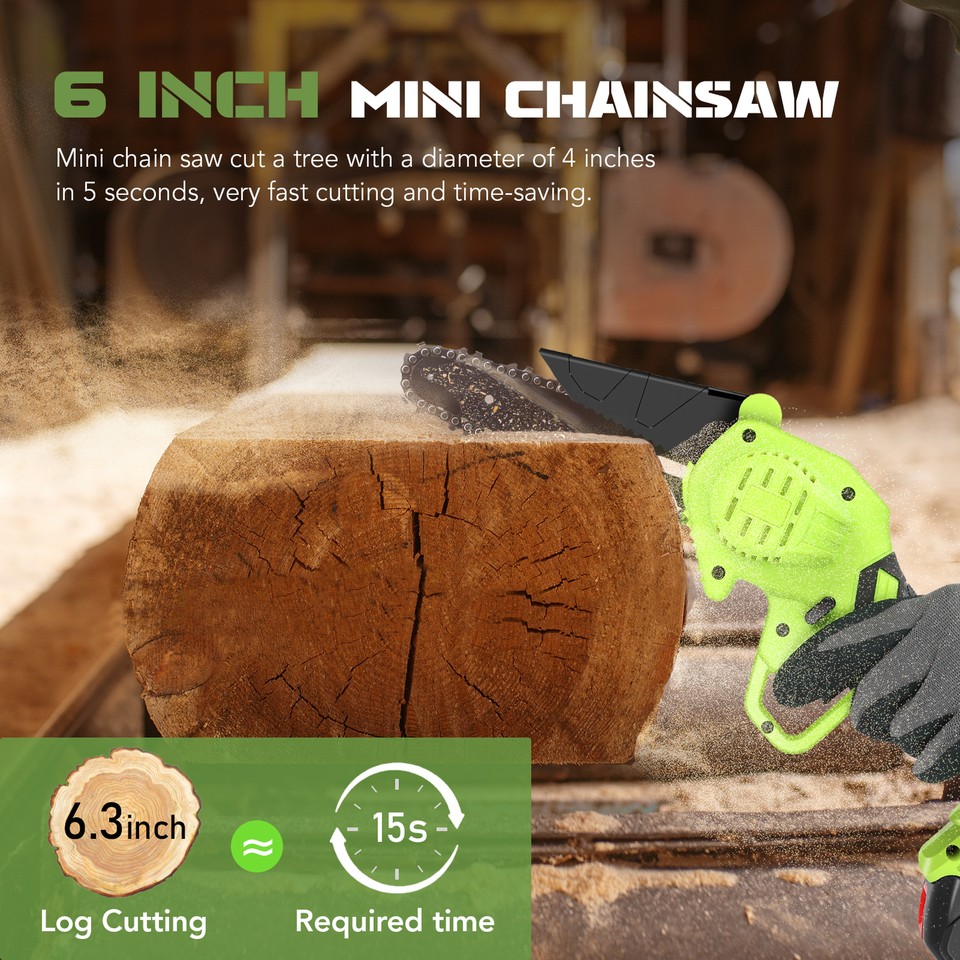 6" Mini Cordless Electric Chainsaw 2X Battery-Powered Wood Cutter ...