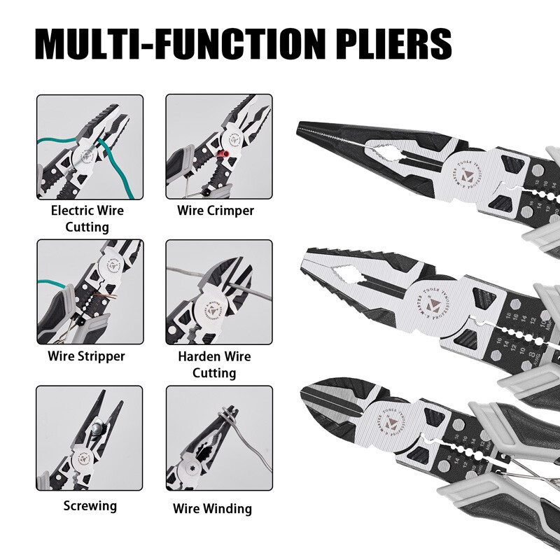 3Pcs Combination Pliers Set 8" Wire Cutter Stripper Diagonal Linemans ...