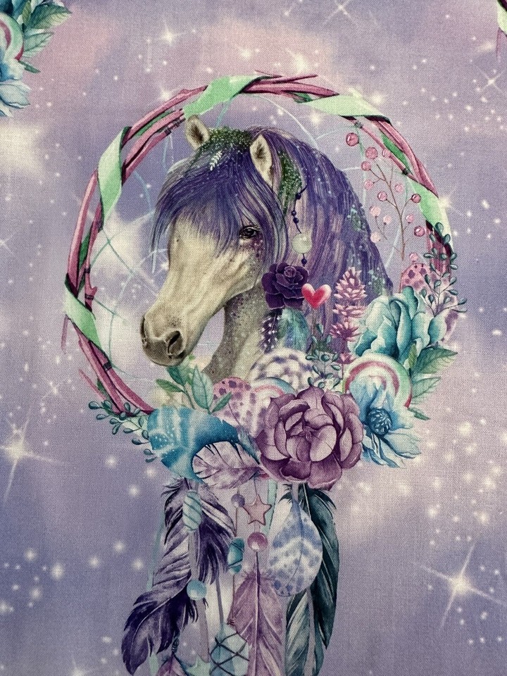 GYPSY VIOLET WHITE HORSES IN WREATHS BY BLANK QUILTING COTTON FABRIC ...