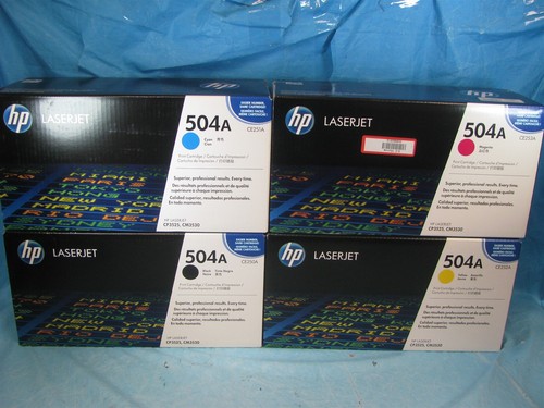 Set of 4- HP 504A Laserjet Print Cartridges - Cyan Magenta Yellow Black ...