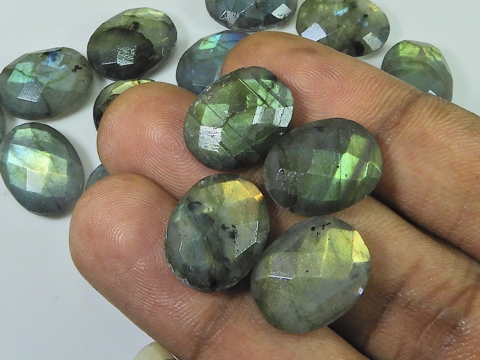 18Pcs 12X17MM Natural Labradorite Both Side Checker Cut Oval Loose ...