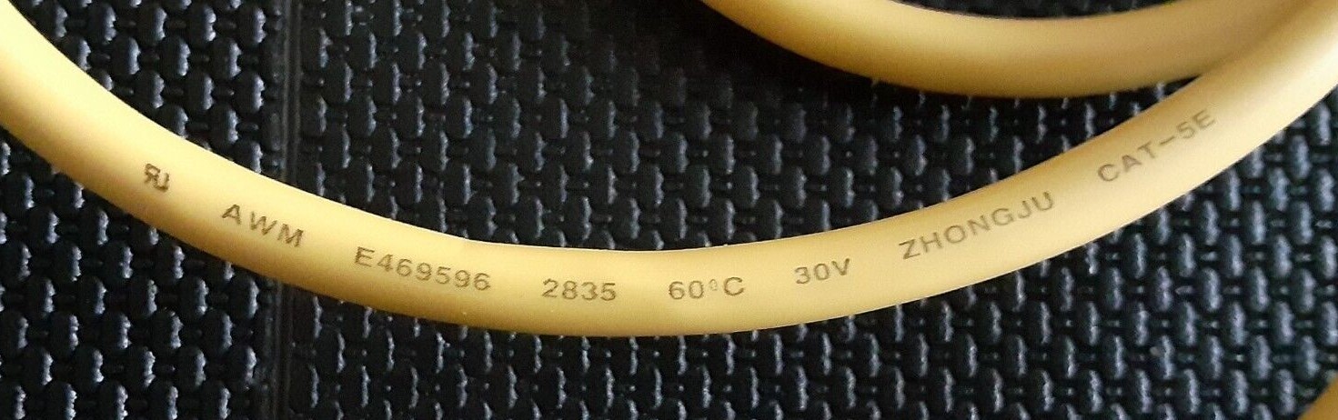 RJ AWM E469596 2835 60C 30V ZHONGJU CAT-5E, YELLOW 3FT | eBay