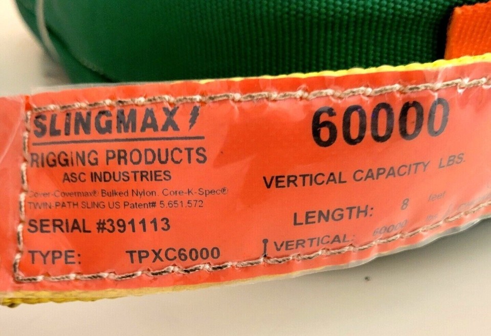 SLINGMAX 60,000 LBS VERTICAL CAPACITY 48,000 CHOKER 120,000 BASKET (8 ...