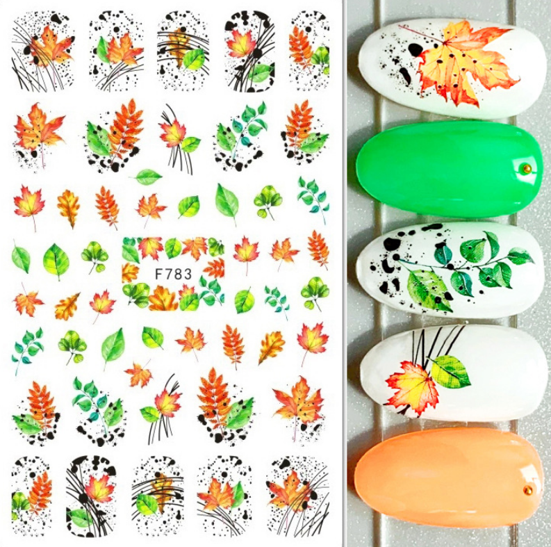 Nail Art Stickers Thanksgiving Autumn Winter Fall Flower Floral Fern ...