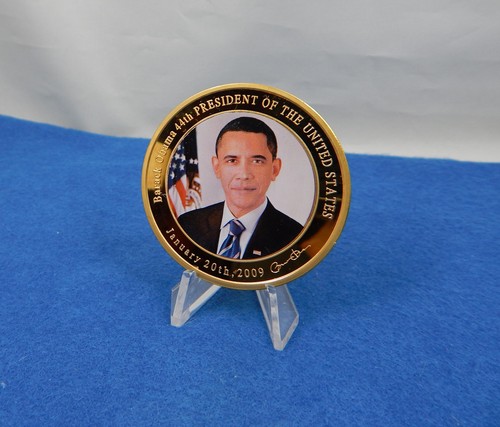PRESIDENT BARACK OBAMA GOLD PLATED PICTURE CHALLENGE COIN ~ 2.00" ROUND ...