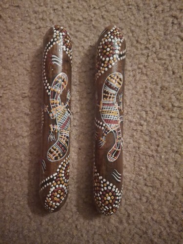 Rare Vtg. Australian Aboriginal Music Clap Sticks Painted Signed ...