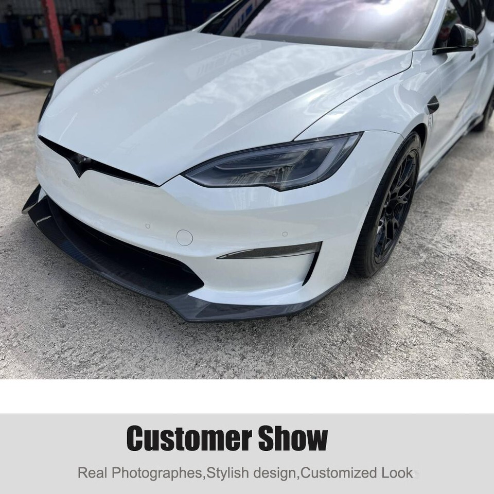 For Tesla Model S Plaid 2021-24 Real Carbon Front Bumper Lip Side Skirt ...