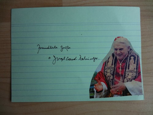 Joseph Ratzinger / Papst Benedikt handsignierte Unterschrift auf Karte ...