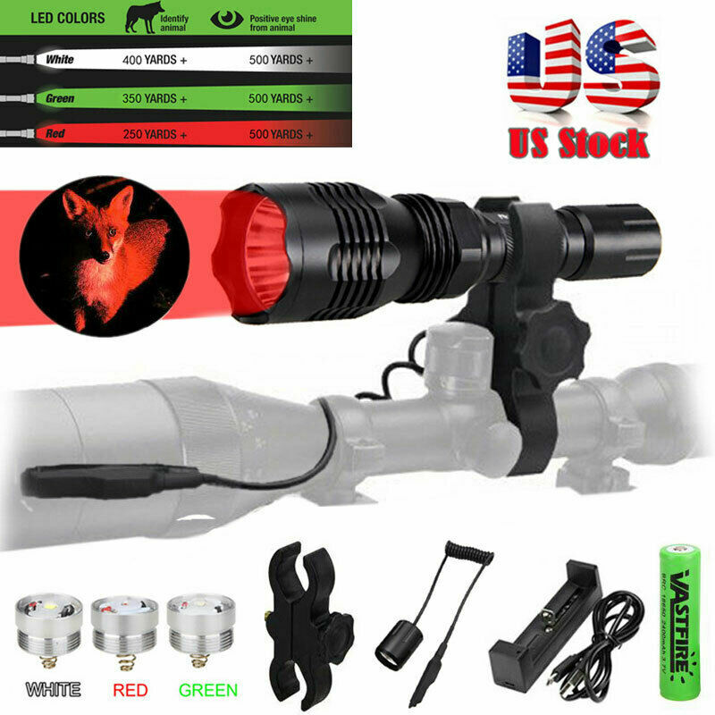 Green Red LED Flashlight Hog Predator Varmint Hunting Light Rifle Mount ...