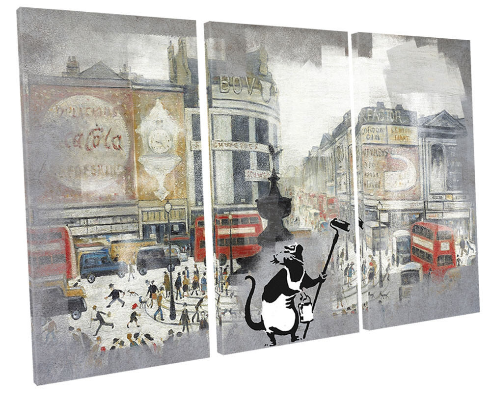 LS Lowry London Banksy Painter Urban TREBLE CANVAS WALL ART Picture ...