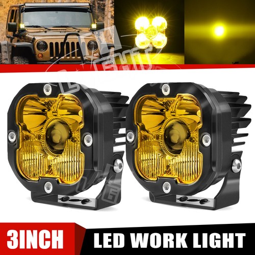 2PCS Laser 3"inch LED Driving Work Lights Cube Pods Amber Spot Offroad ...