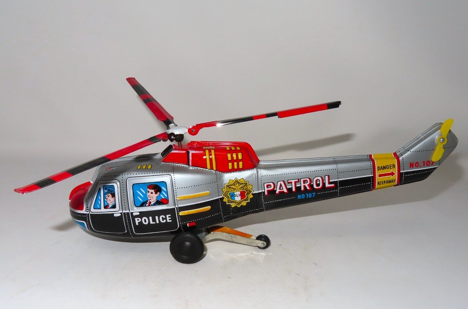 Vintage Friction Tin Toy Police Patrol Helicopter, Made in Japan 1960's ...