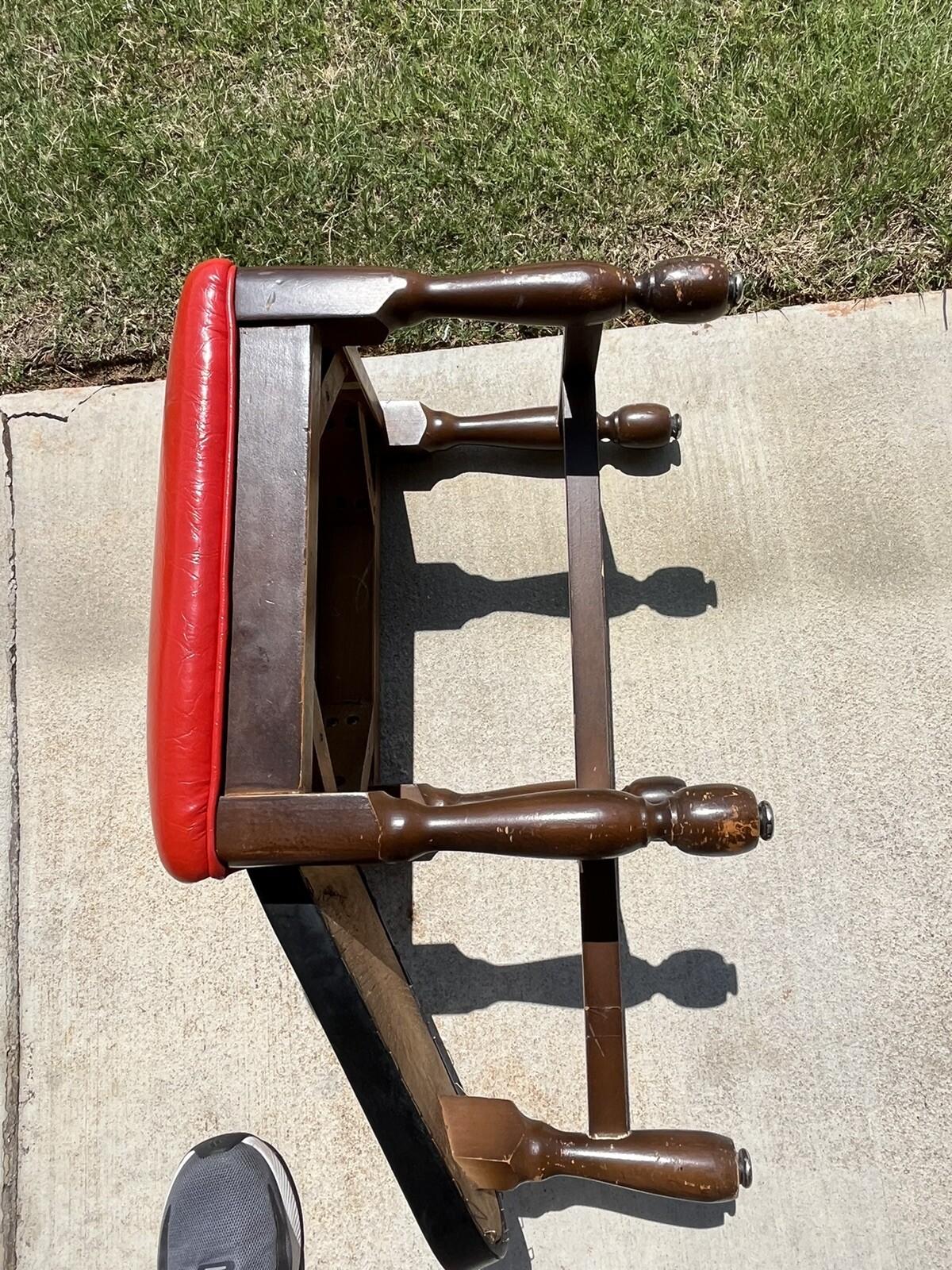 Vtg Mid-Century Shoe Store Fitting Stool Wood Vinyl Rare Red MCM Shelby ...