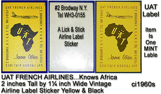UAT French Airlines Africa 1949-60 label MINT un-used vintage ephmera ...