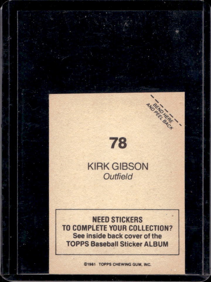 1981 Topps Stickers Kirk Gibson Rookie RC #78 Tigers | eBay