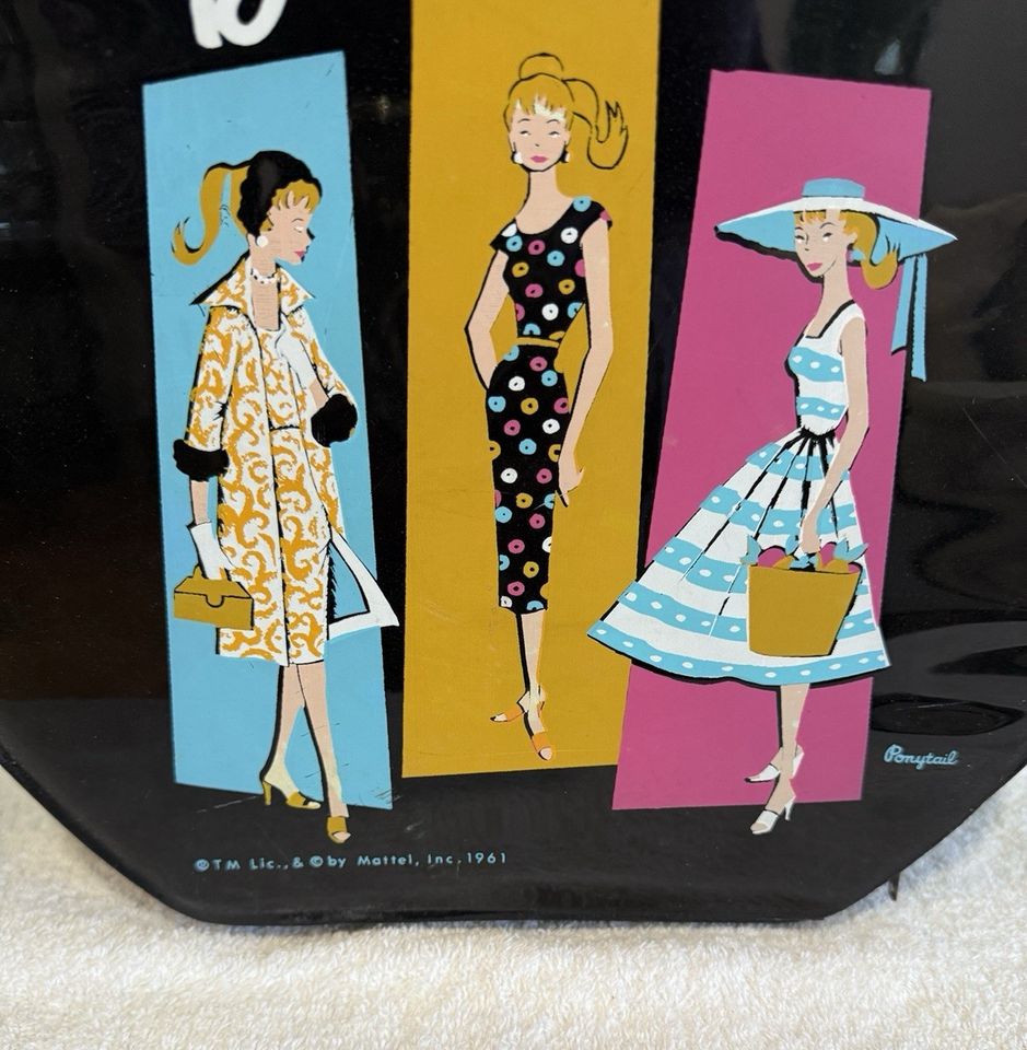 1961 Vintage Barbie and Midge Round Black Hatbox Carry Case Doll Case ...