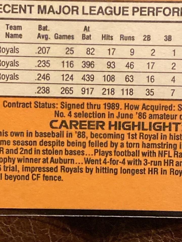 Bo Jackson Donruss 1989 #208 Double Error Card Very RARE! Mint | eBay