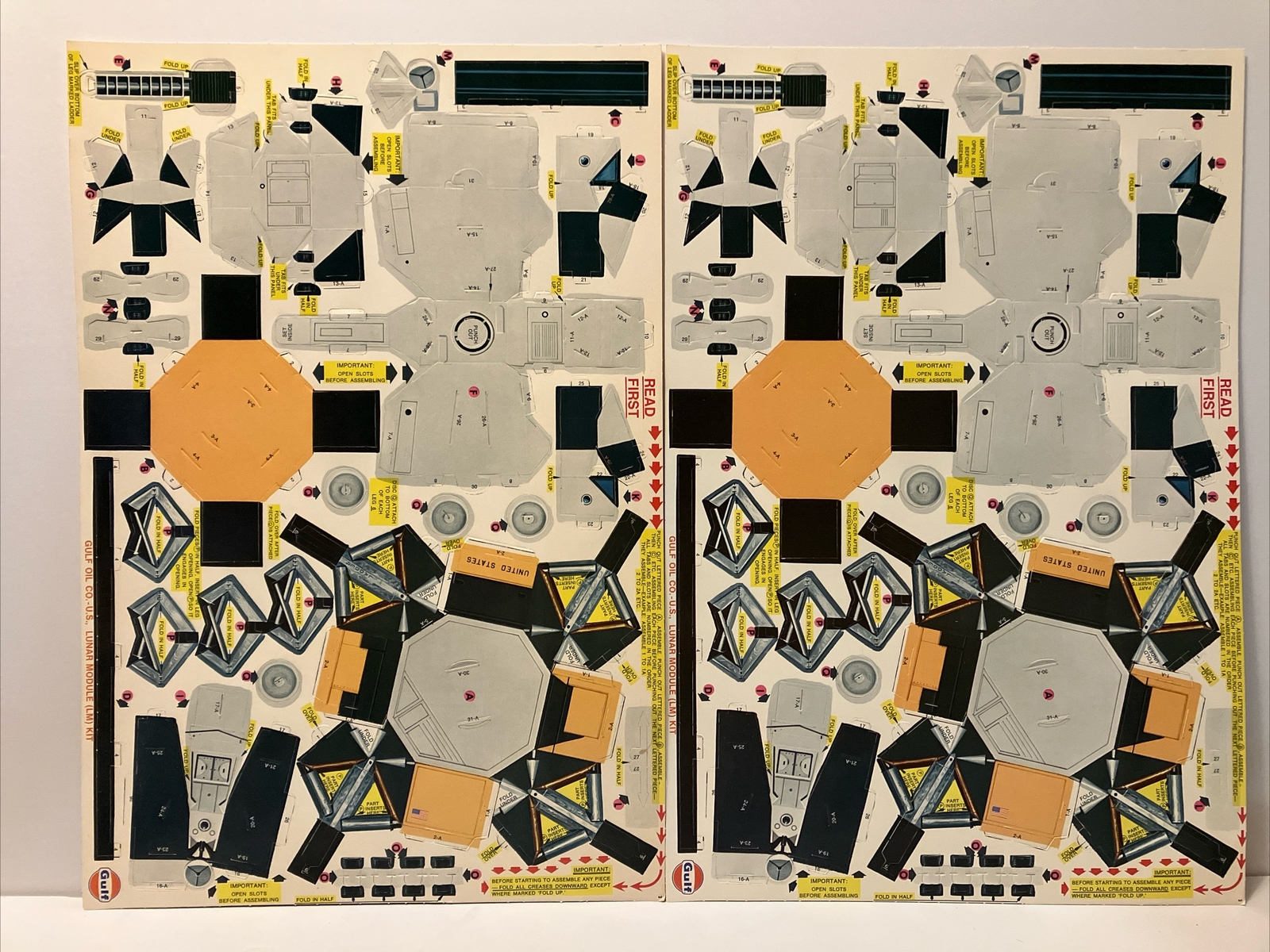Lot of 2 Apollo Lunar Module Gulf Oil punch out 3D model sheet 1960s ...