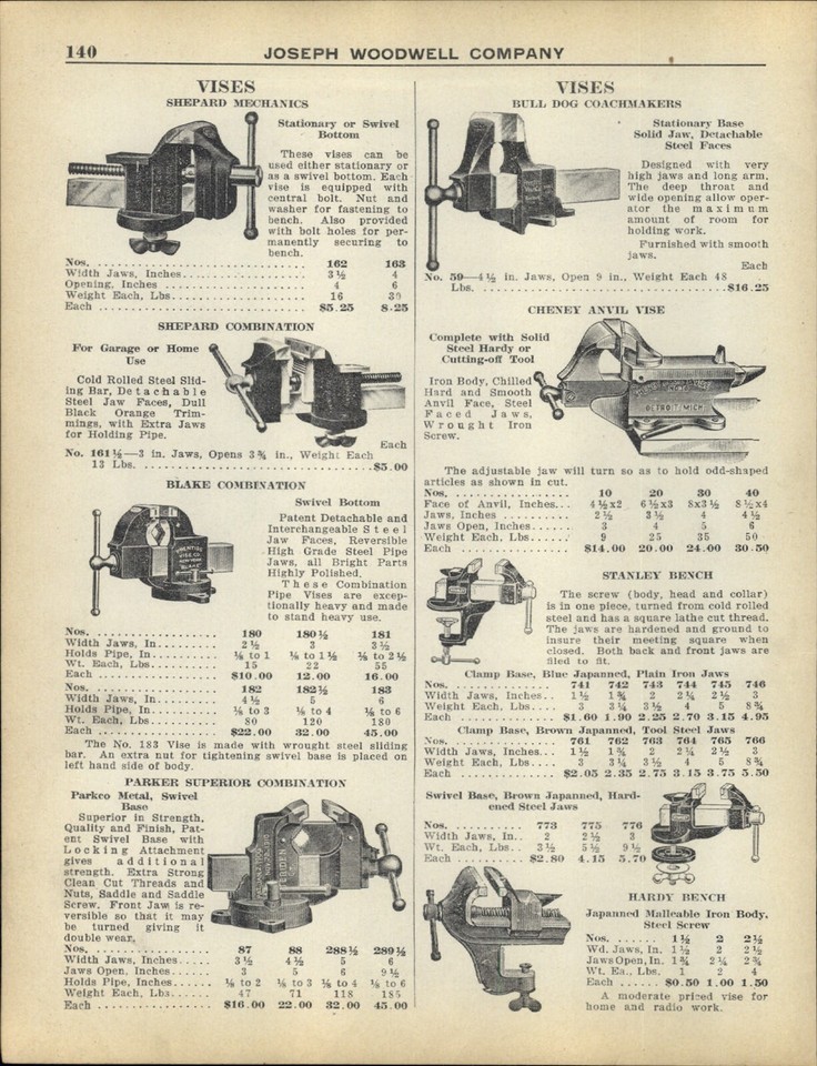 1927 PAPER AD Prentiss Bull Dog Machinist Vise Blake Combination Cheney ...