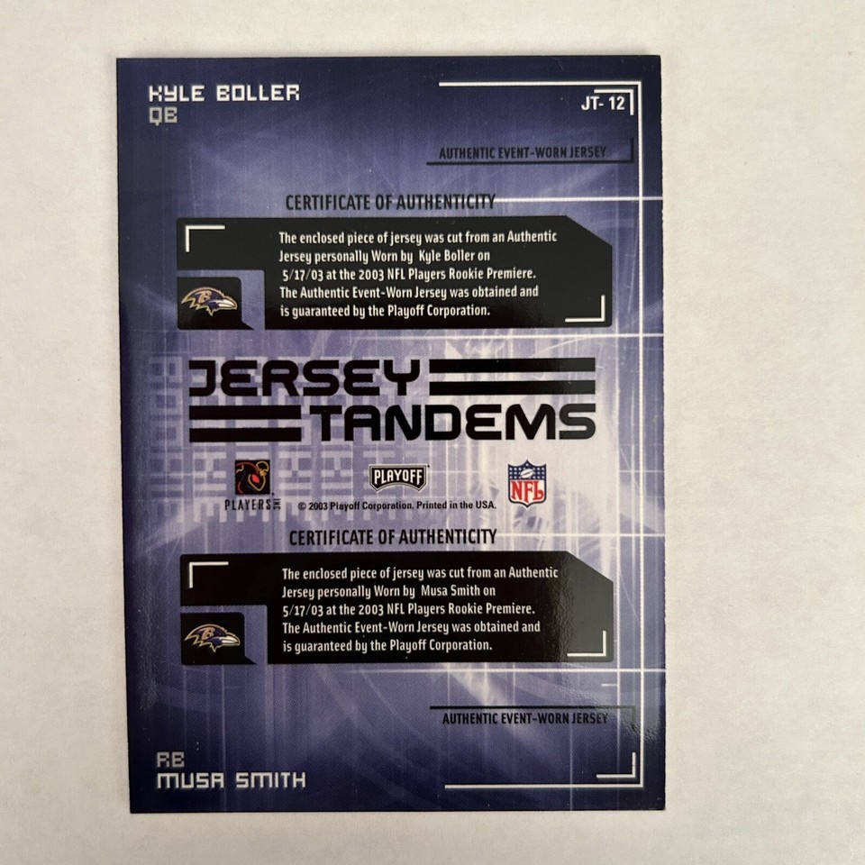 2003 Playoff Honors Tandems Jersey Kyle Boller Musa Smith #JT-12 Rookie ...