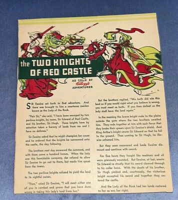 KELLOGG'S CEREAL BOX BACK ADVENTURE STORY 1930'S TWO KNIGHTS OF RED ...