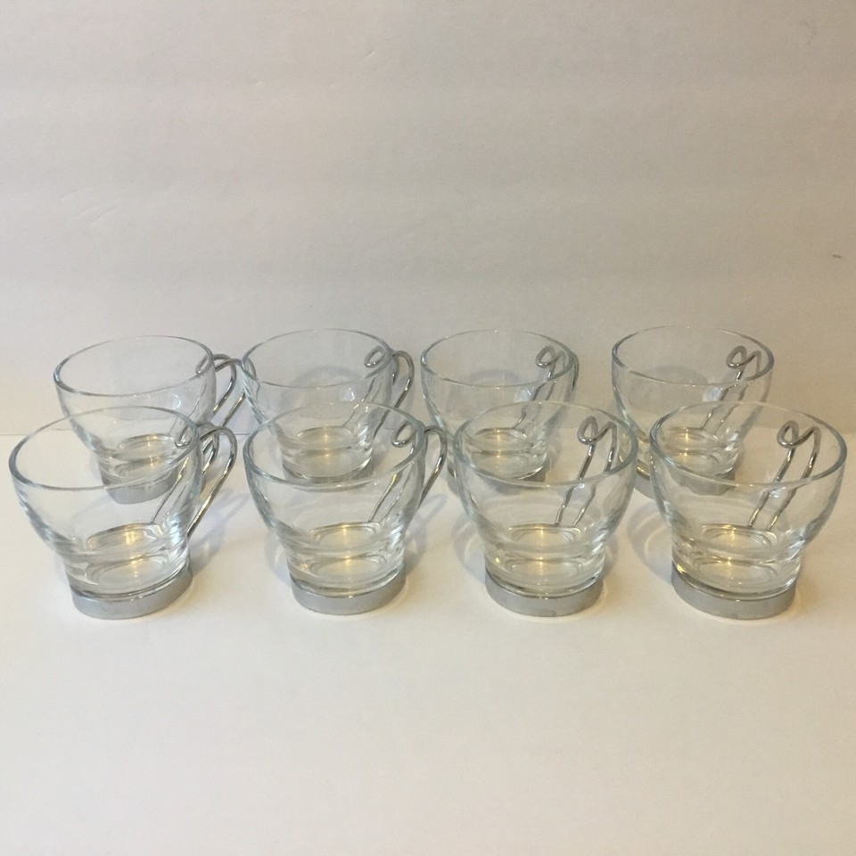 Bormioli Rocco Italian Expresso Cups Clear Tempered Glass Metal Handles ...