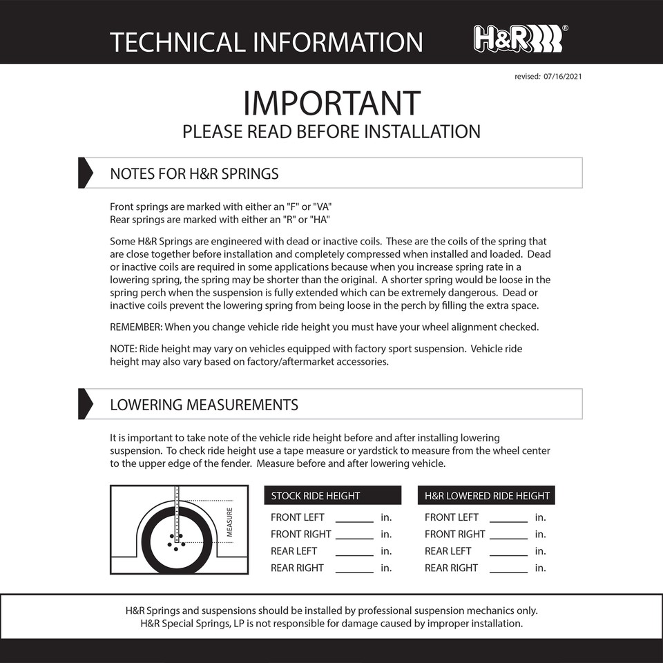 H&R 51620-77 Lowering Sport Front Rear Springs Kit for 2022-25 Ford ...