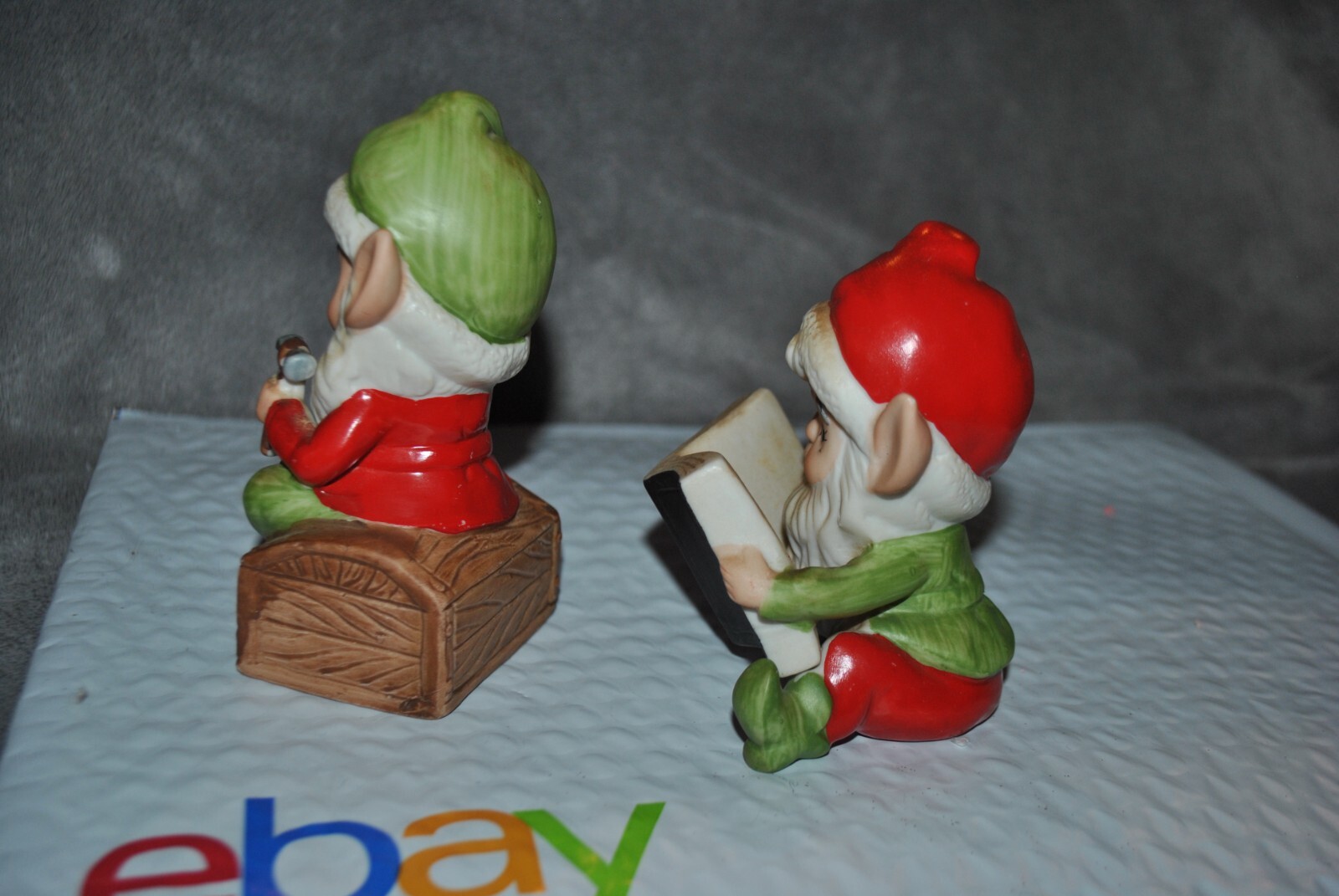 VTG HOMCO 5406 S/2 Xmas Elf Gnome Reading Book 4" Toymaker 4.75 ...