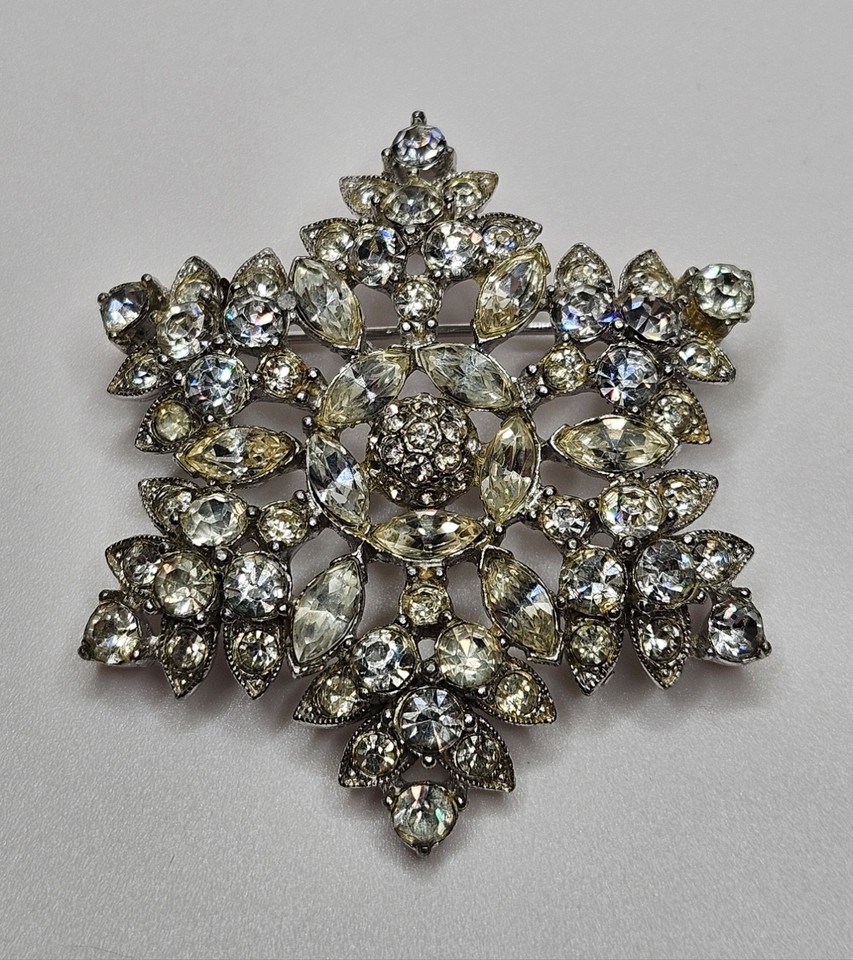 Vintage Bogoff Mid Century Style Silver Tone Rhinestone Snowflake ...