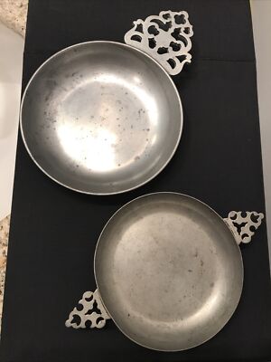 Antique Stede Plymouth Pewter Colonial Porringer Dish Tray 2 Items | eBay