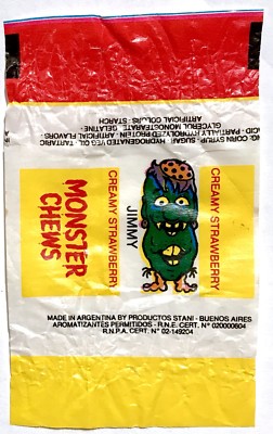 Vintage 1984 MONSTER CHEWS Chewy Candy Container JIMMY Wax Wrapper ...