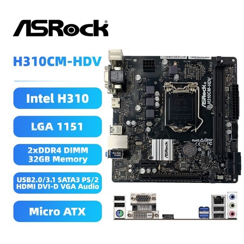 ASRock H310CM-HDV Motherboard M-ATX Intel H310 LGA1151 DDR4 SATA3 HDMI ...