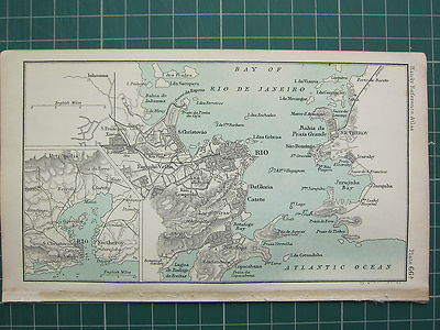 1904 SMALL MAP ~ SOUTH AMERICA ~ RIO CITY PLAN ENVIRONS PALACE BOTAFOGO ...