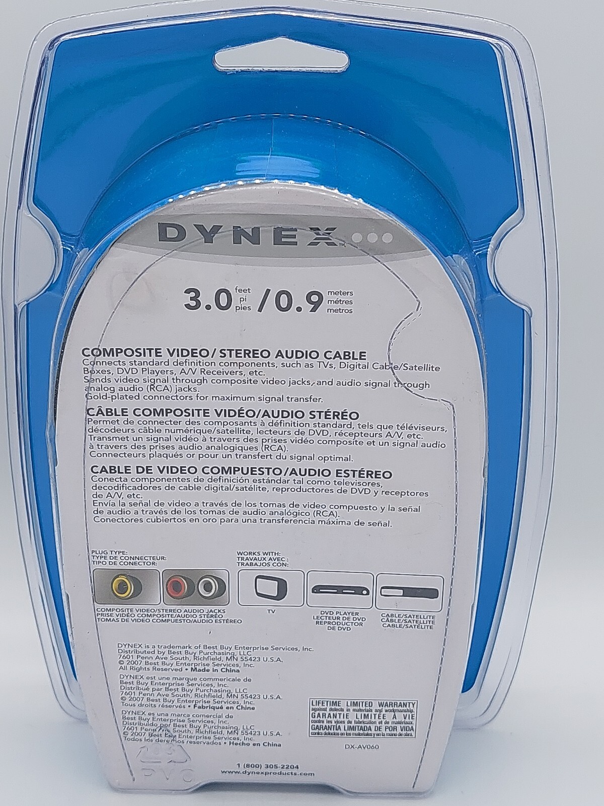 New - Dynex DX-AV060 Gold Plated Composite Video/Audio Stereo Cable 3 ...