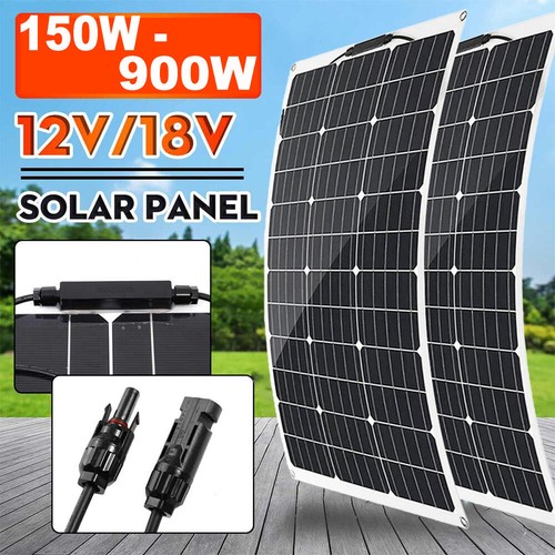 150W 300W 600W 900W Watt 12V 24V Volt Flexible Solar Panel Kit RV Camp ...