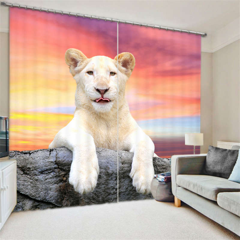 Lovely White Lion 3D Blockout Photo Mural Printing Curtains Draps ...