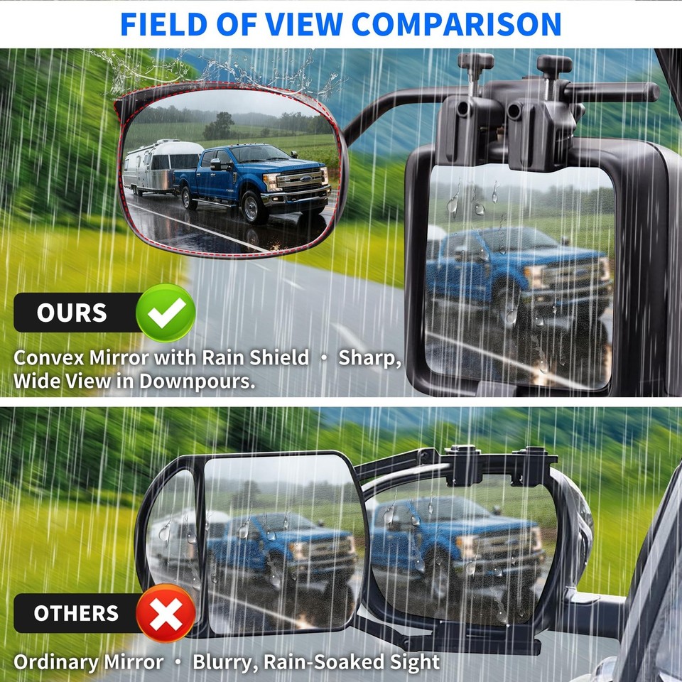Towing Mirrors, Universal Clip-on Side Mirror Extenders with Rainproof ...