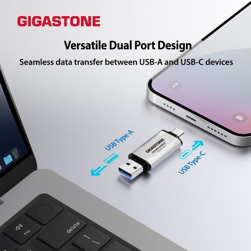 GIGASTONE 2TB External SSD, USB-C+USB-A Dual-Interface, support HDR ...