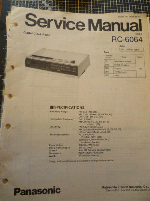 Technics / Panasonic RC-6064 Clock Radio Service Manual | eBay